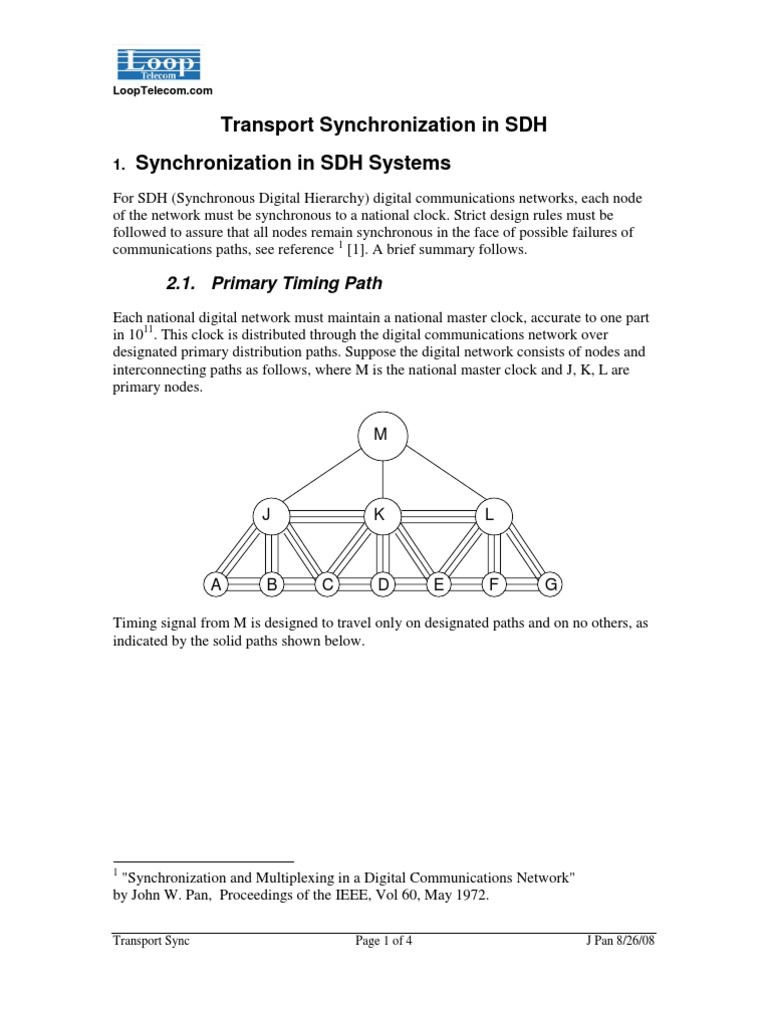 Transport Synchronization in SDH Synchronization in SDH Systems ...