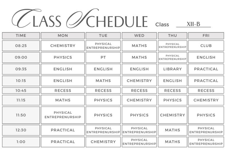 White Grey Minimalist Simple Weekly Class Schedule | PDF