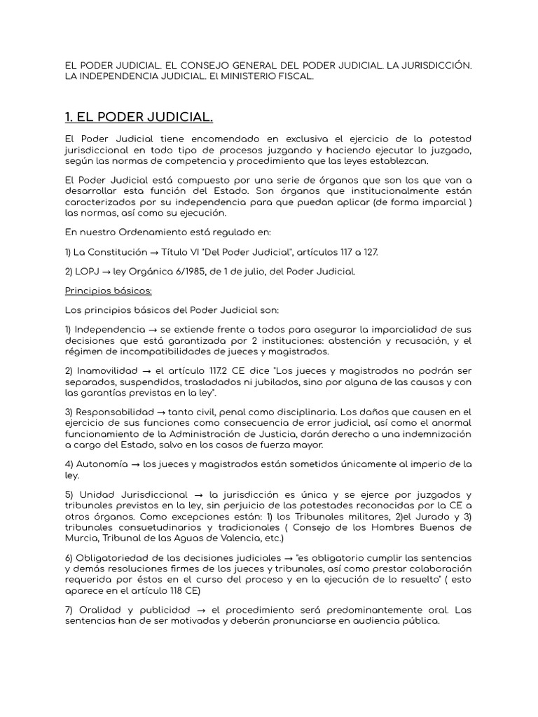 Tema 1. El Poder Judicial | PDF | Judicaturas | Jurisdicción