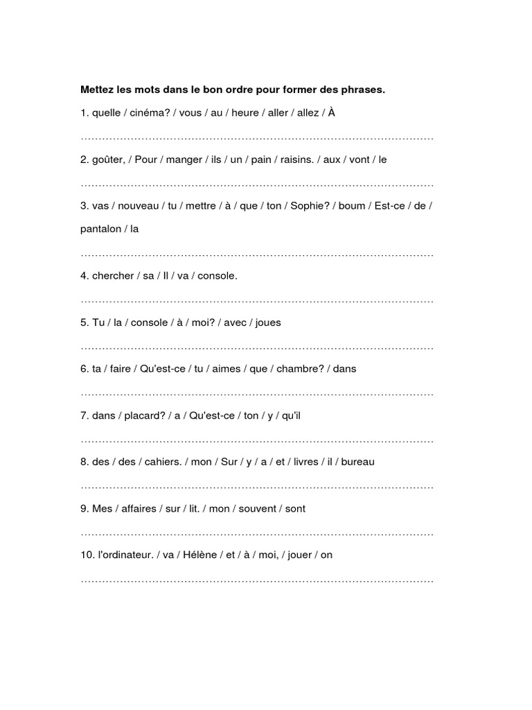 Mettez Les Mots Dans Le Bon Ordre Pour Former Des Phrases | PDF | Arts ...