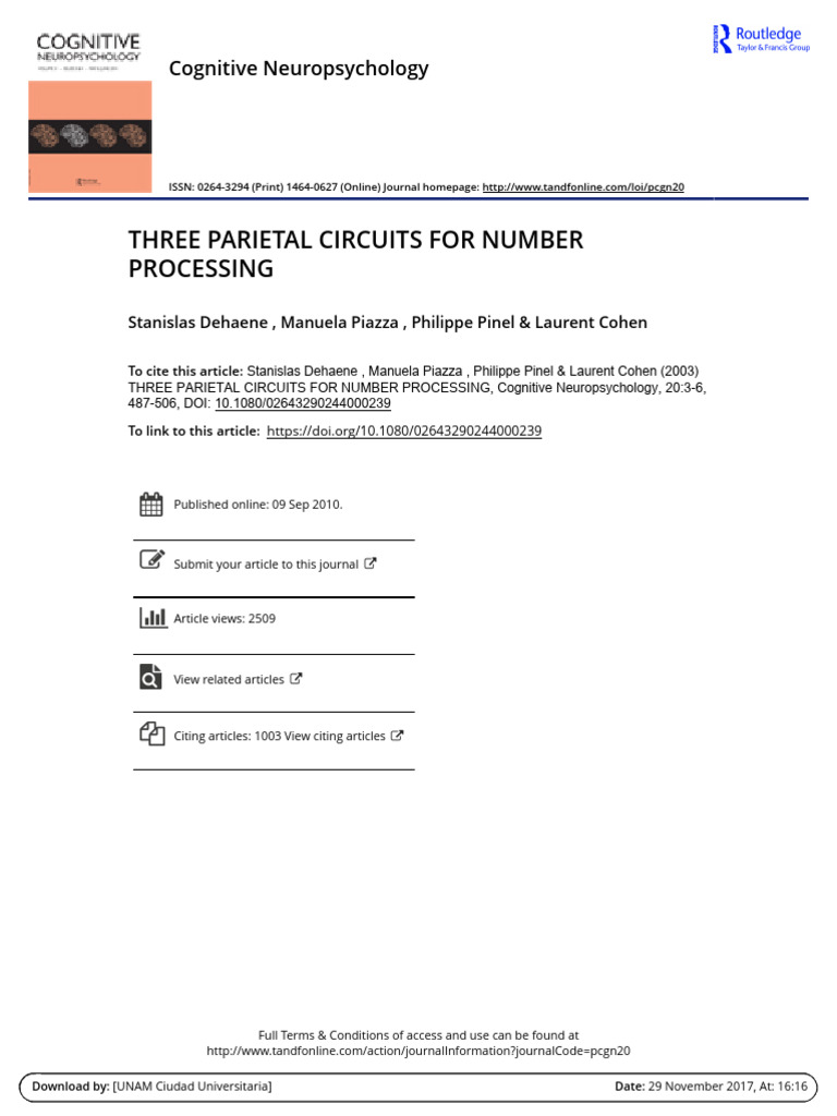 Three Parietal Circuits For Number Processing | PDF | Parietal Lobe | Cognitive Science
