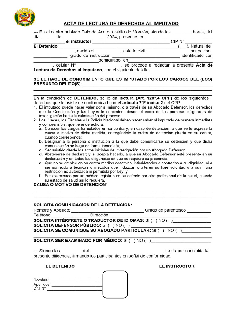 Derechos del Imputado Detenido | PDF | Ley Pública | Gobierno