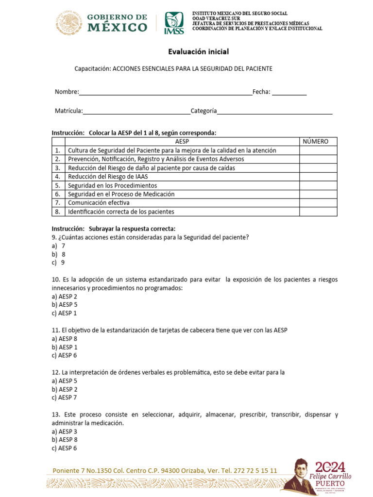 Evaluación AESP | PDF | Seguridad del paciente | Ciencias de la Salud