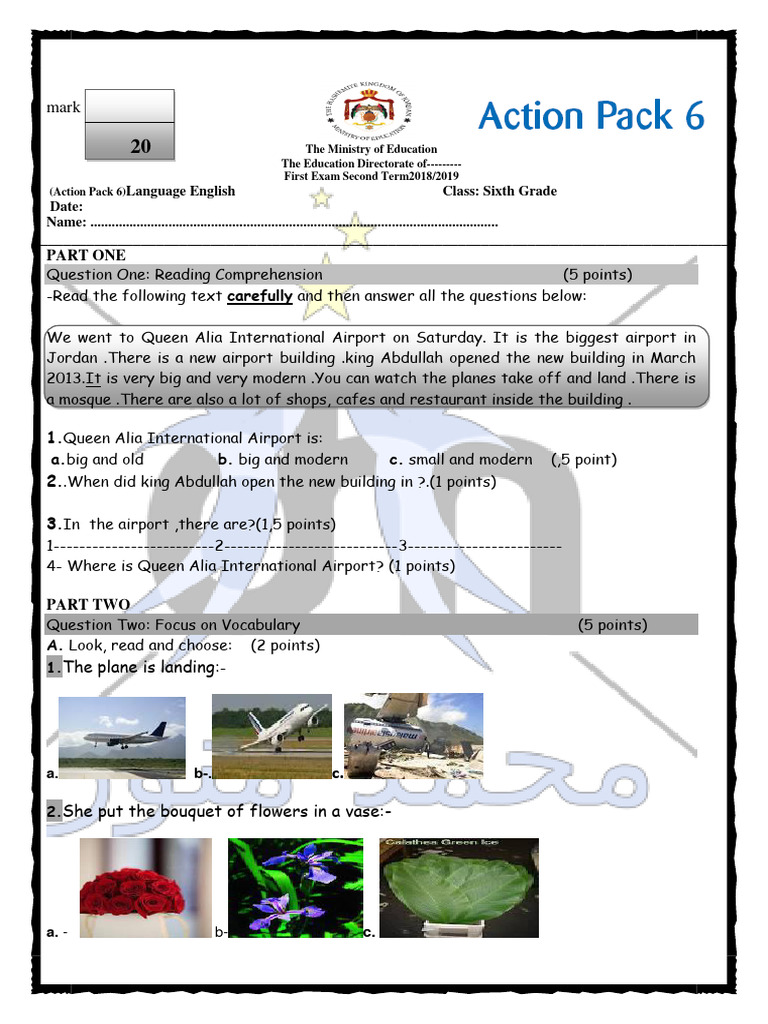 Sixth Grade English Exam 2018/2019 | PDF