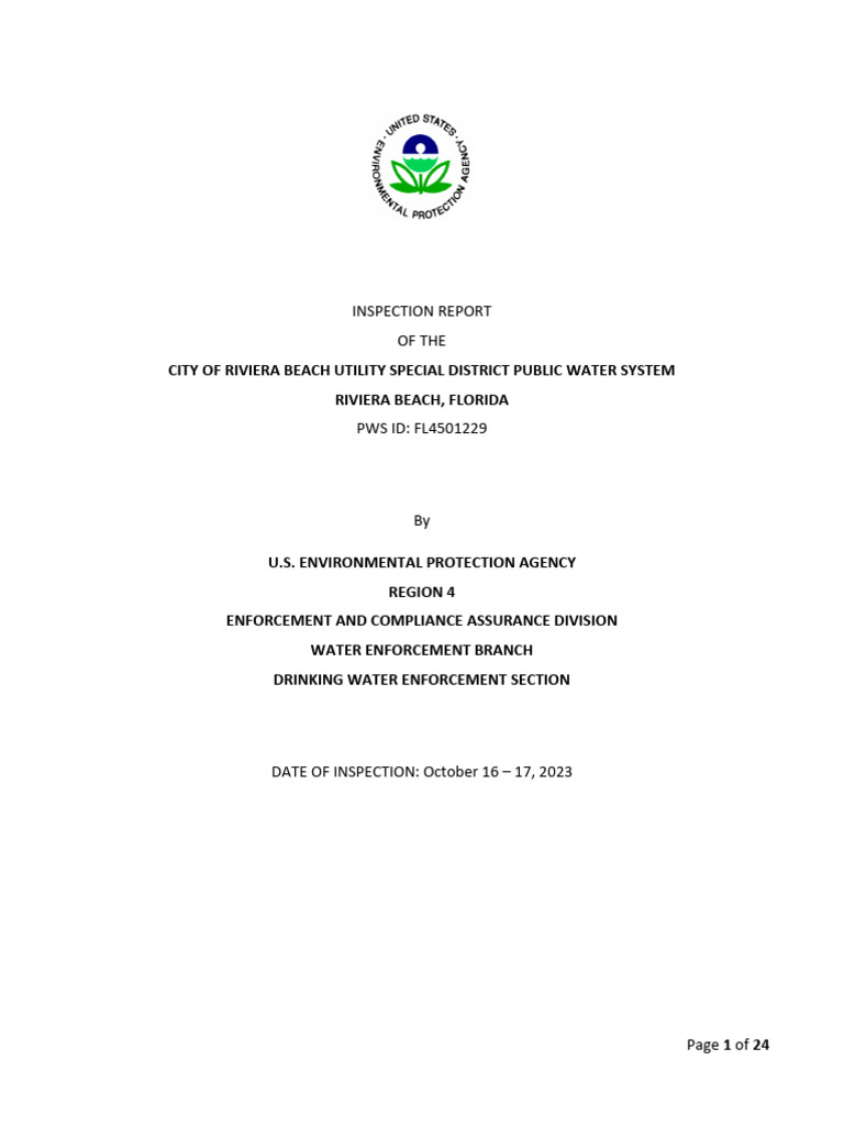 Riviera Beach Water System Inspection Report | PDF | Water Purification ...