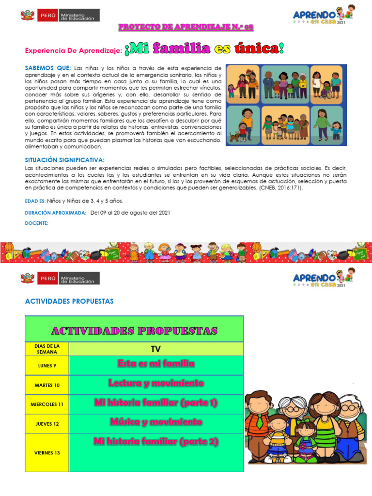 Proyecto: ¡Mi Familia es Única! | PDF | Evaluación | Aprendizaje