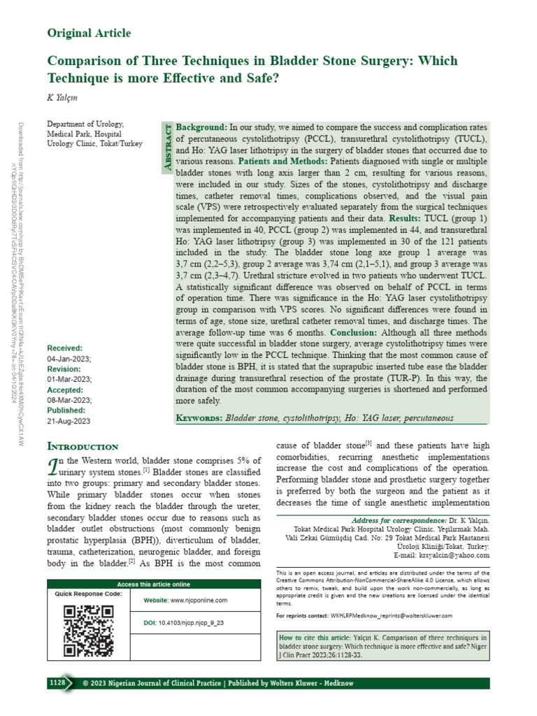 Comparison of Three Techniques in Bladder Stone.12 | PDF | Surgery ...