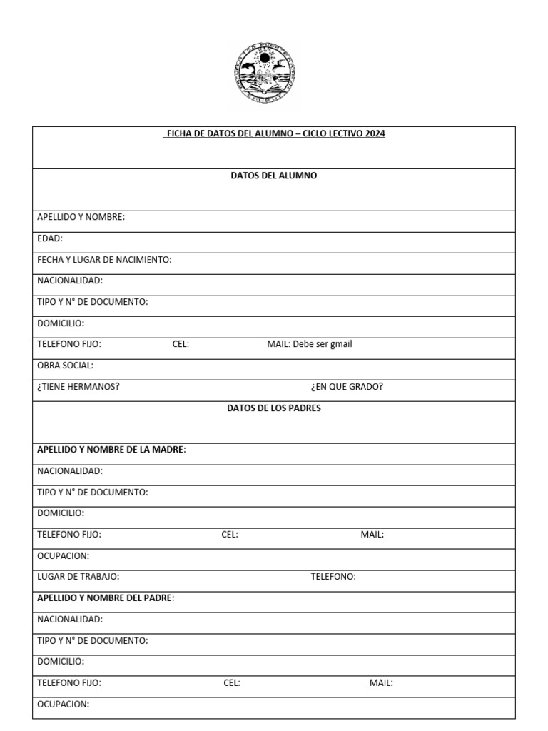 Ficha de Datos Del Alumno 2024 | PDF