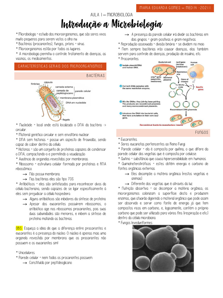 Aula 1 - Introdução A Microbiologia | PDF | Bactérias | Célula (Biologia)