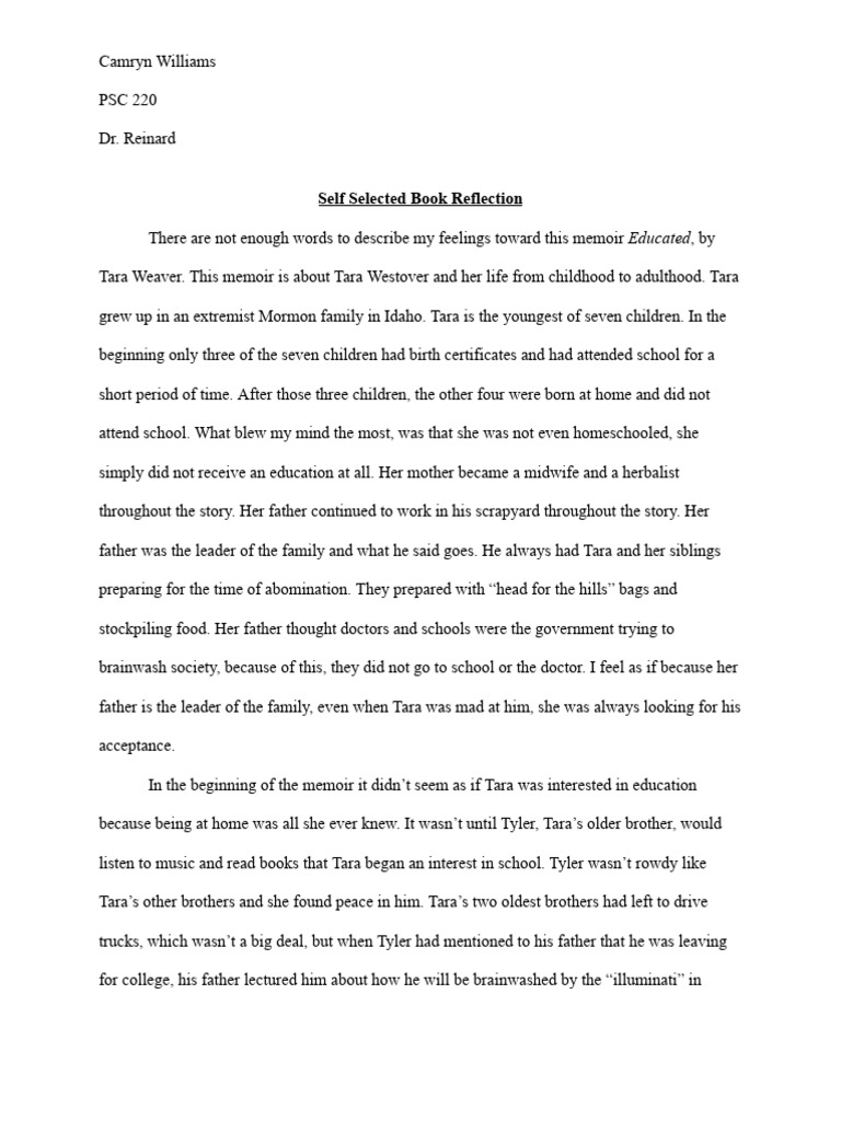 Self Selected Book Reflection - psc220 | PDF | Mystery, Thriller ...