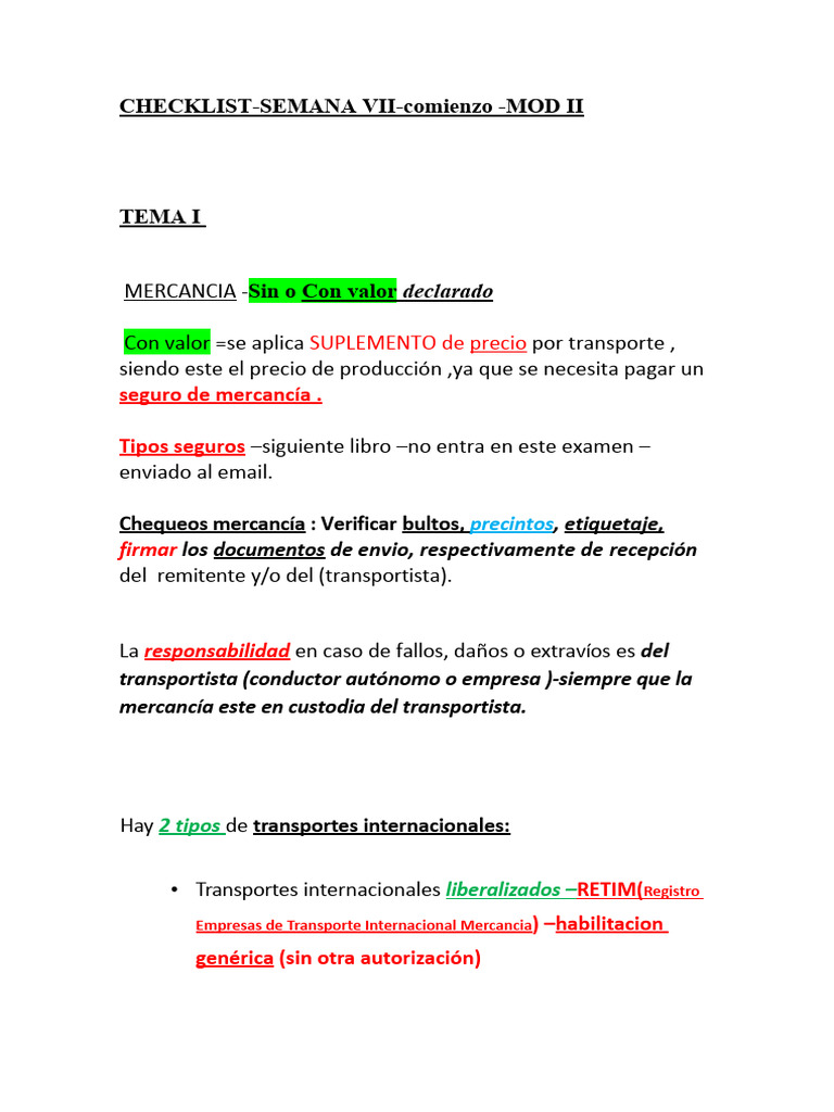 CHECKLIST-SEMANA VII-comienzo - MOD II | PDF | aduana
