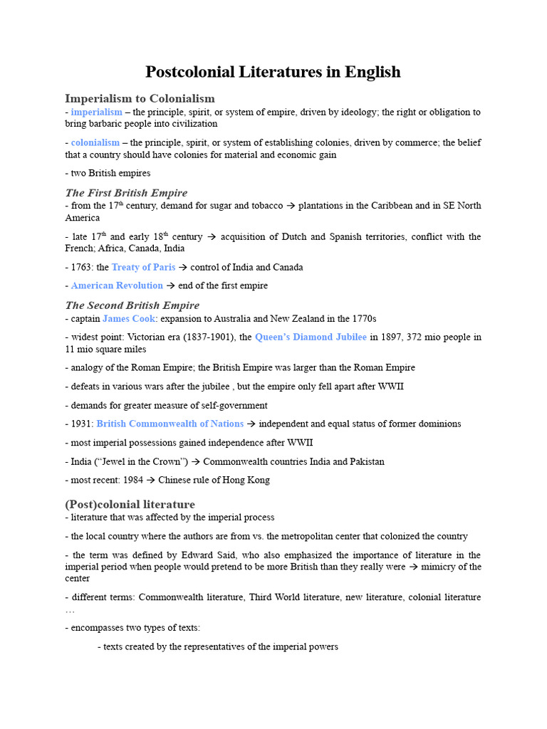 Postcolonial Literatures in English | PDF | British Empire | Irish ...