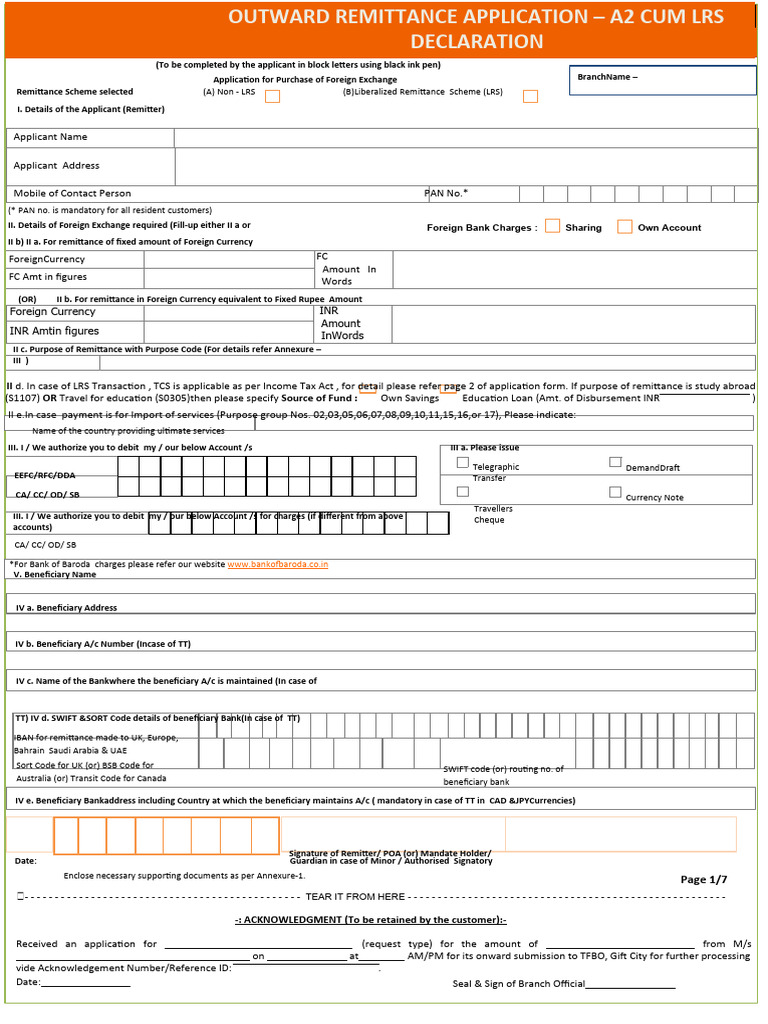 BOB Outward Remittance Application Form A2 CUM LRS DECLARATION 15-12 ...