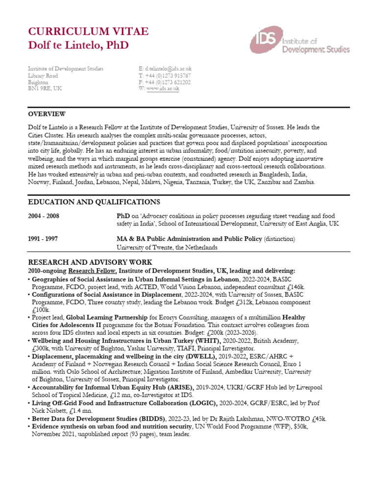 Dolf Te Lintelo CV October 2023 | PDF