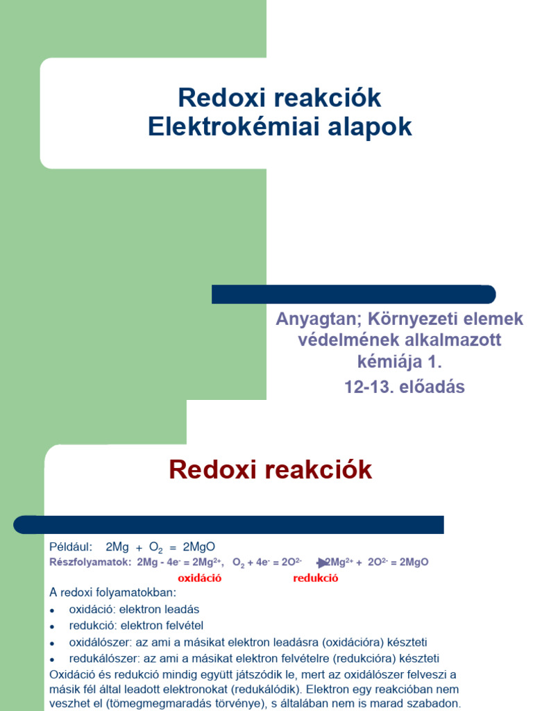 12-13. 20ea 20redoxi 20reakci F3k Elektrok E9miai 20alapok | PDF