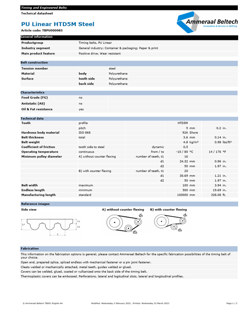 Datasheet TBPU000083 en | Download Free PDF | Belt (Mechanical) | Mechanical Engineering