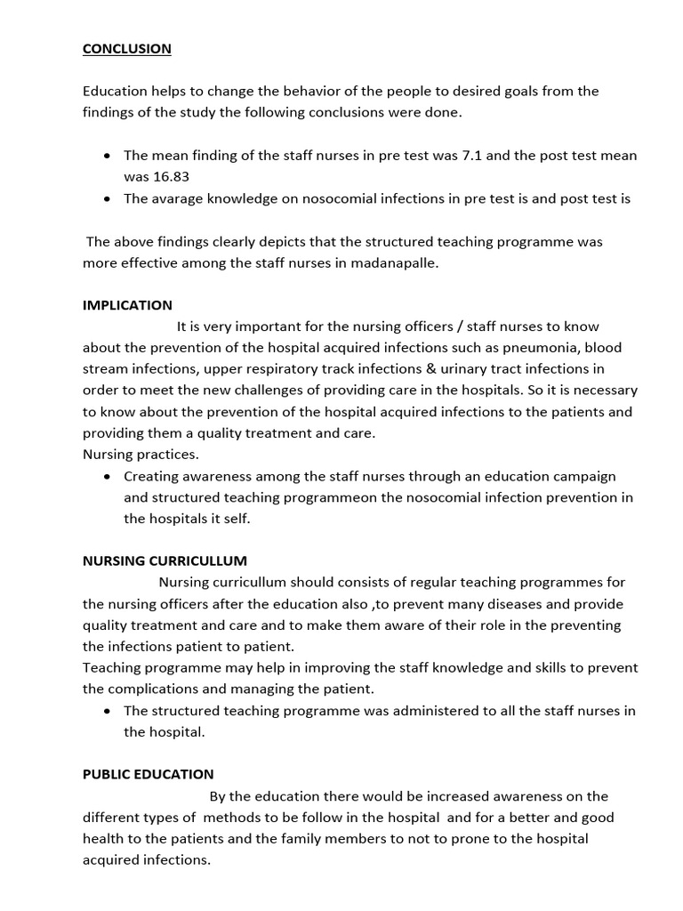 CONCLUSION | PDF | Hospital Acquired Infection | Nursing