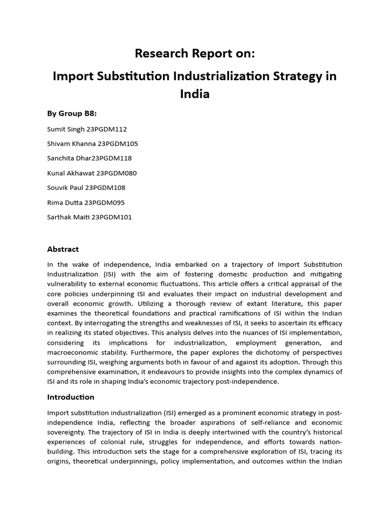 Shivam Khanna - Import Substitution Industrialization Strategy in India ...