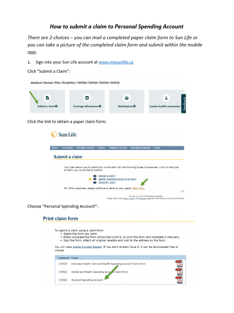 Submitting Claims to Sun Life PSA | PDF