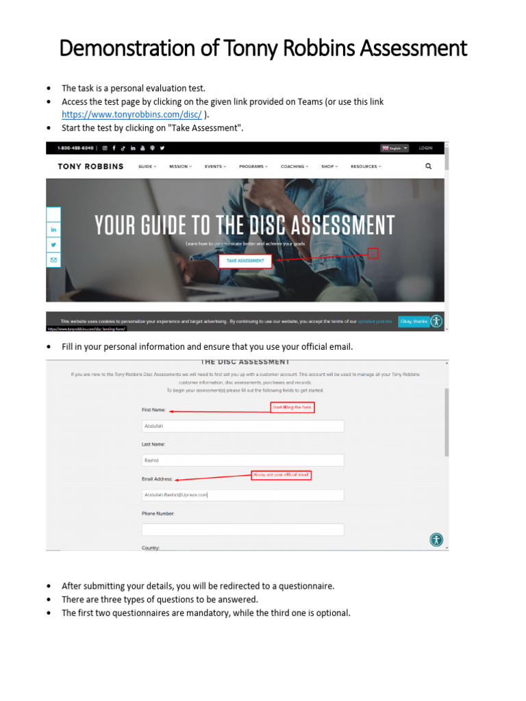 Tonny Robbins Assessment Guide | PDF