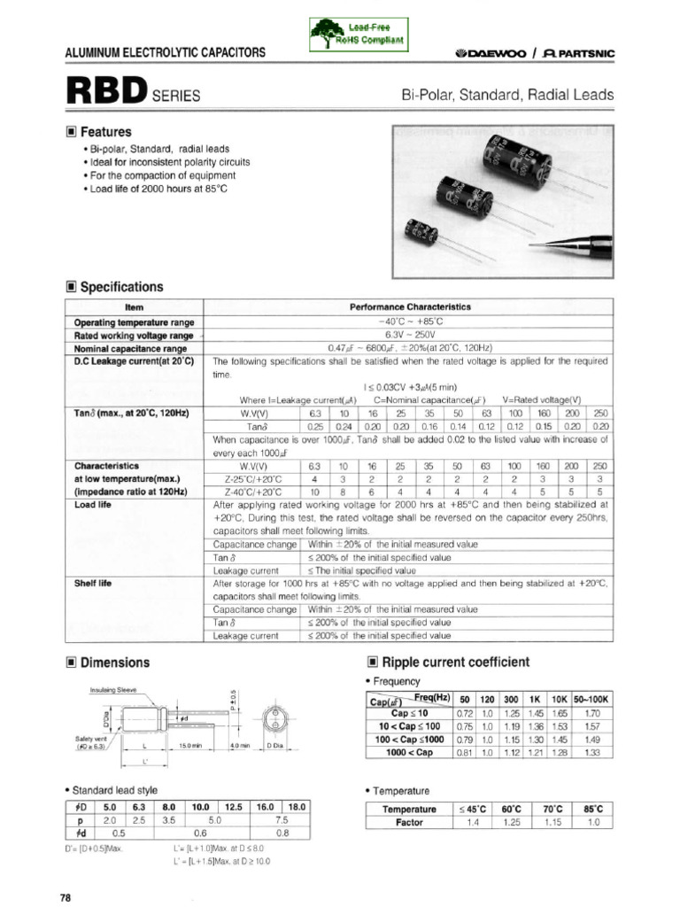 Daewoo-Partsnic (Radial Thru-Hole) RBD SERIES | PDF