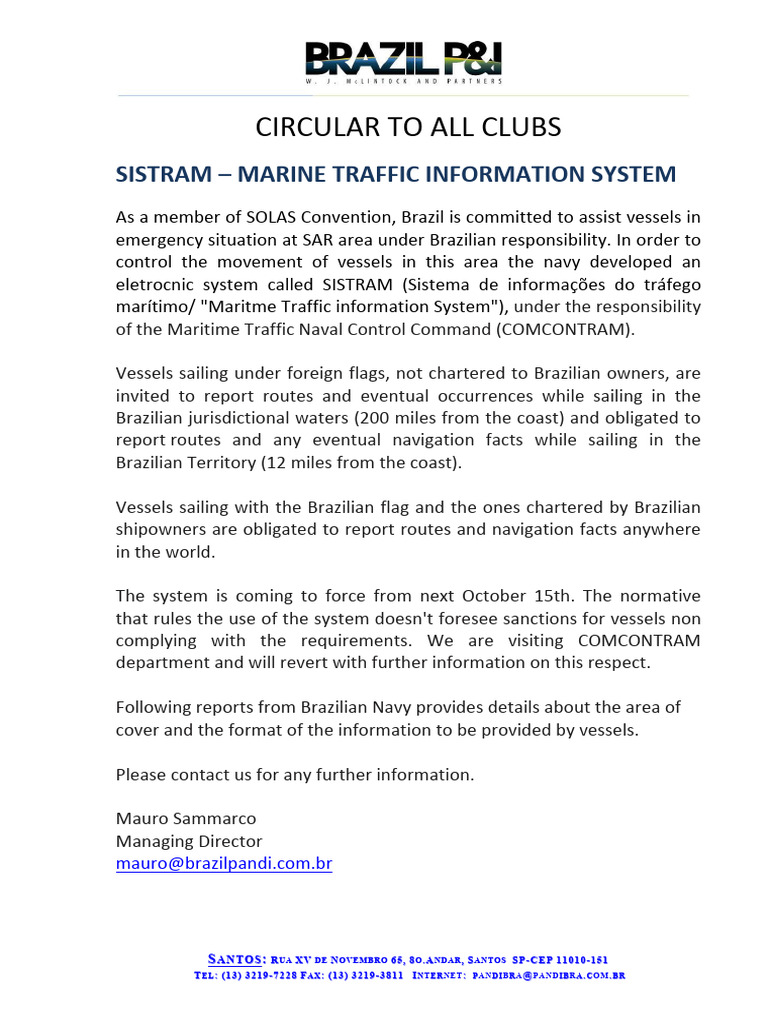 Brazil's SISTRAM Maritime System Guide | PDF | Search And Rescue | Ships