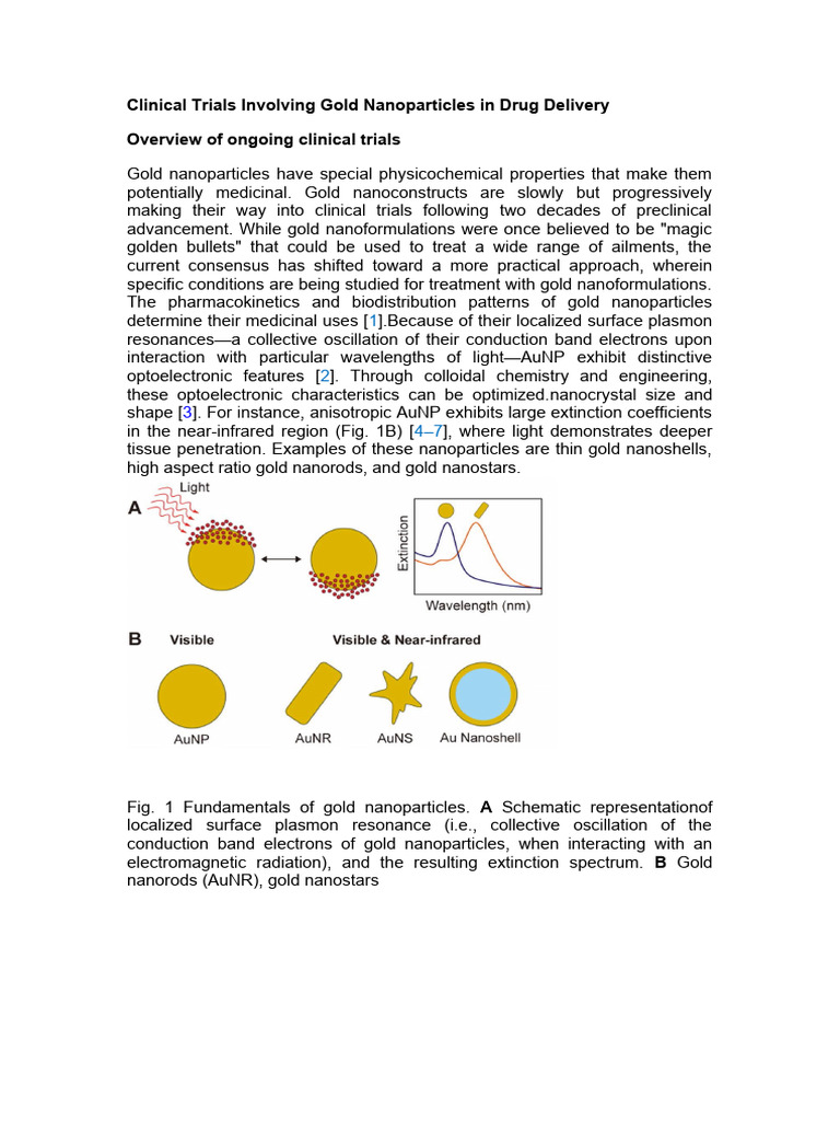 Clinical Trials Involving Gold Nanoparticles in Drug Delivery | PDF ...