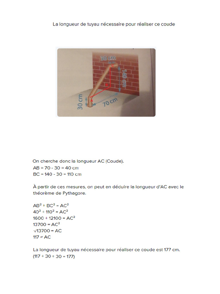 Longueur Tuyau Pythagore Correction | PDF