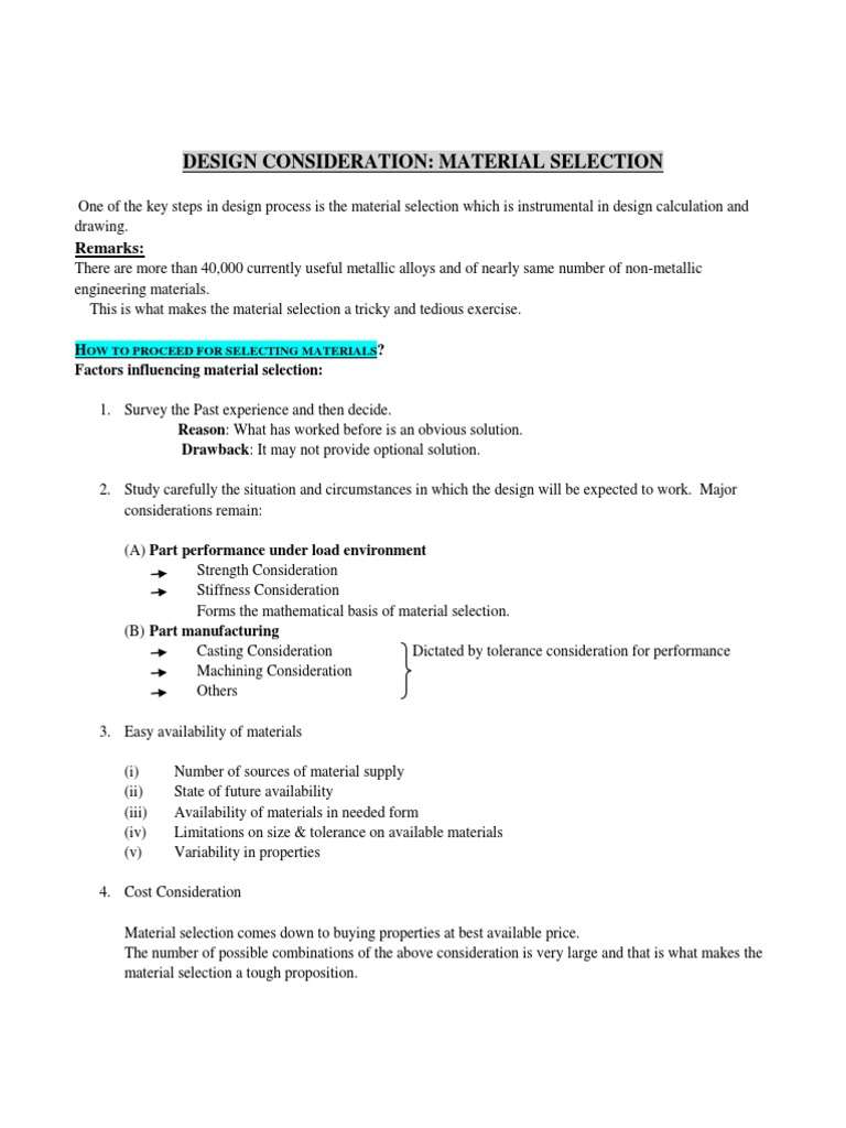 Design Consideration Material Selection-Edited | PDF | Strength Of ...