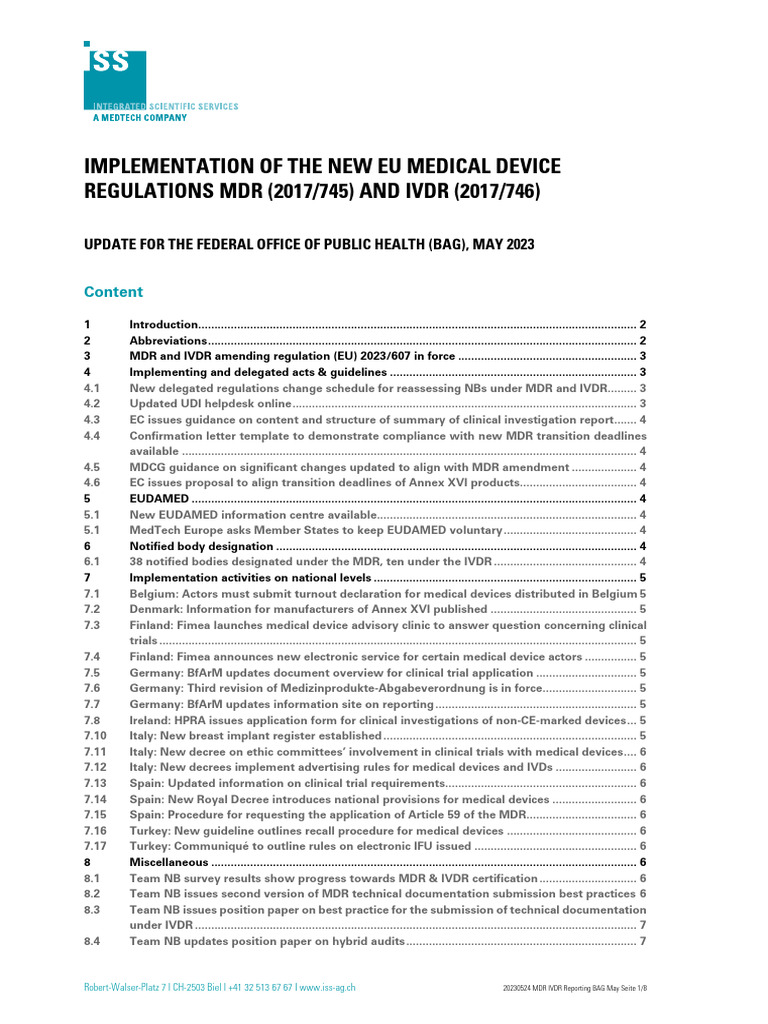MDR IVDR Reporting BAG May | PDF | Medical Device | Medicine