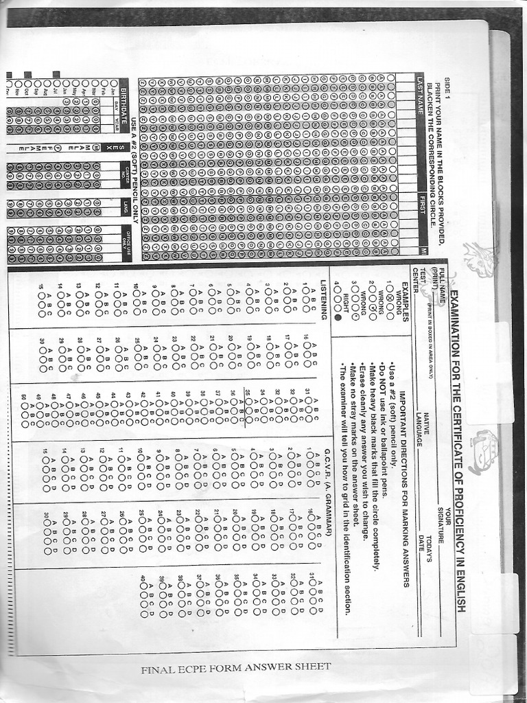 Ecpe Answer Sheet | PDF