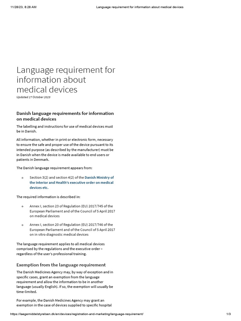 Language Requirement For Information About Medical Devices | PDF ...