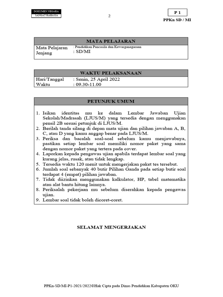 NASKAH SOAL UJIAN SEKOLAH PPKN 2021 | PDF