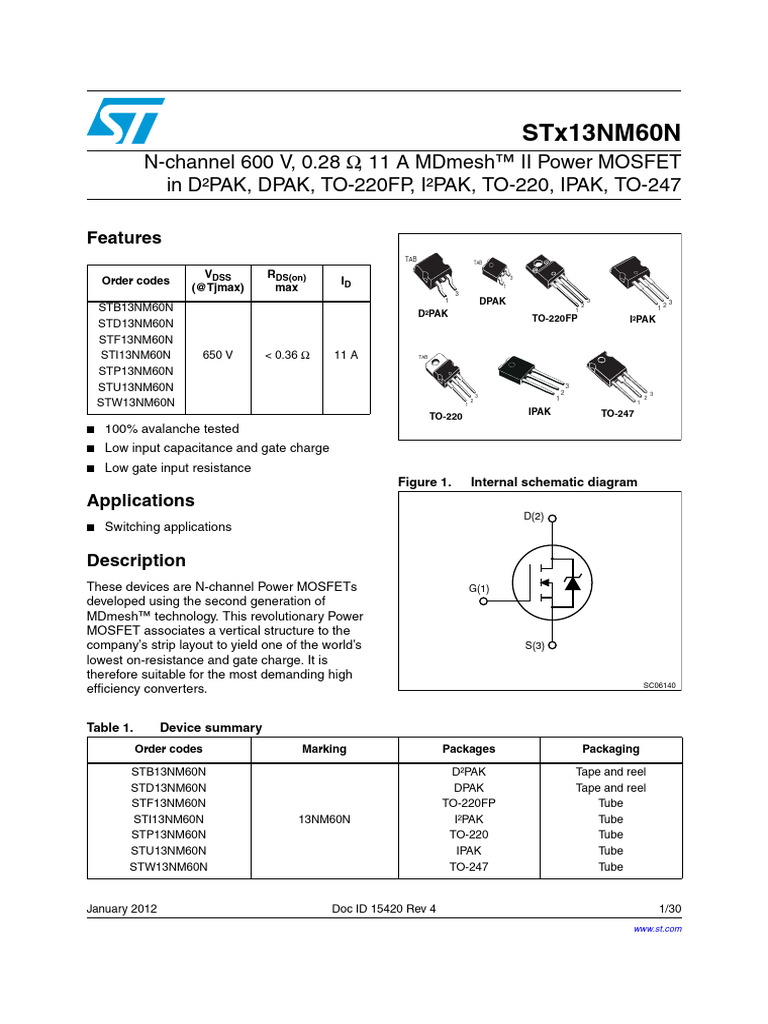 STF13NM60N STMicroelectronics Datasheet 10835784 | Download Free PDF ...