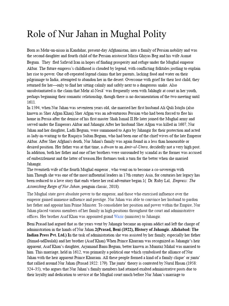 Nur Jahan's Influence in Mughal Politics | PDF | Mughal Empire
