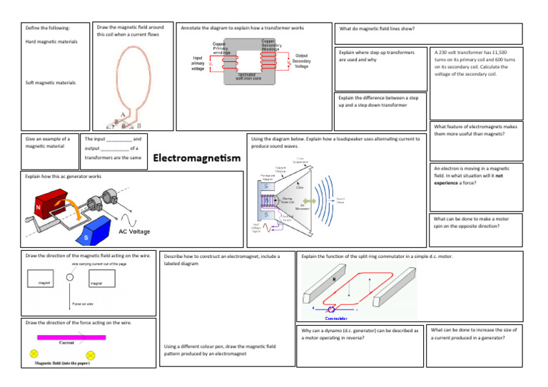 Electromagnetism Broadsheet Igcse Pdf Electric Generator Transformer