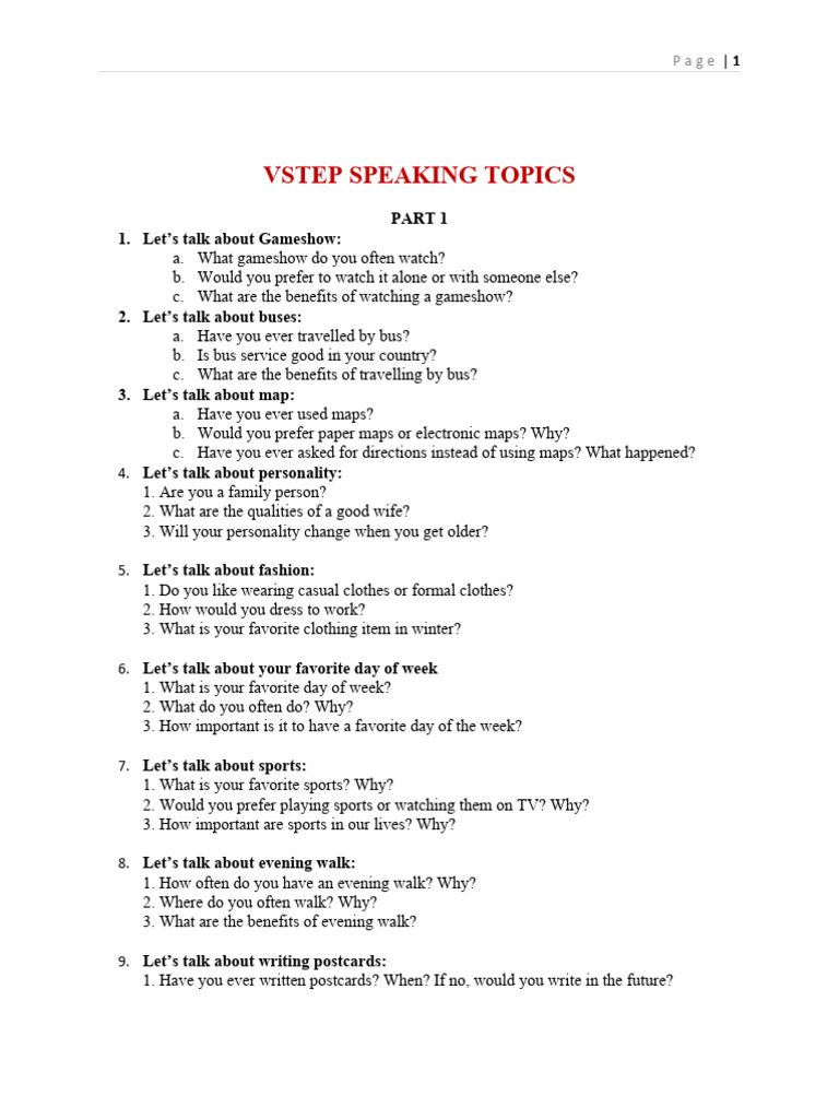 Speaking Part 1 | PDF