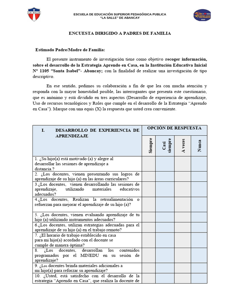 Encuesta para Ppff. | PDF | Enseñando | Aprendizaje
