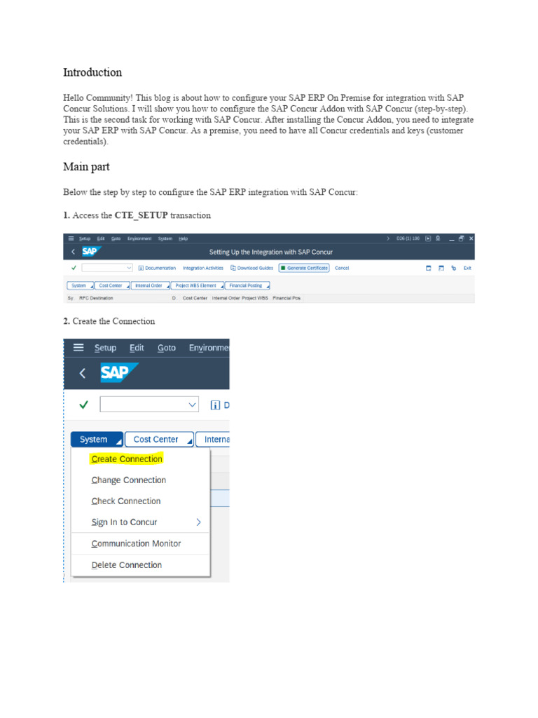 Sap Erp Integration With Concur On Premisse Step By Step Pdf