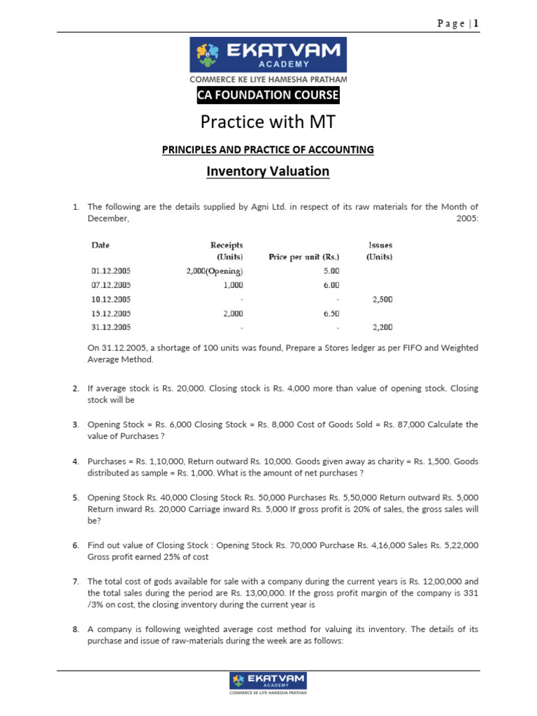 Practice With MT - Inventory | PDF | Inventory | Cost Of Goods Sold
