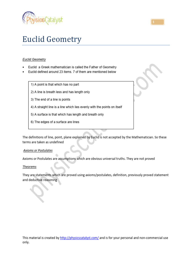Euclid Geometry Cheatsheet | PDF | Axiom | Line (Geometry)