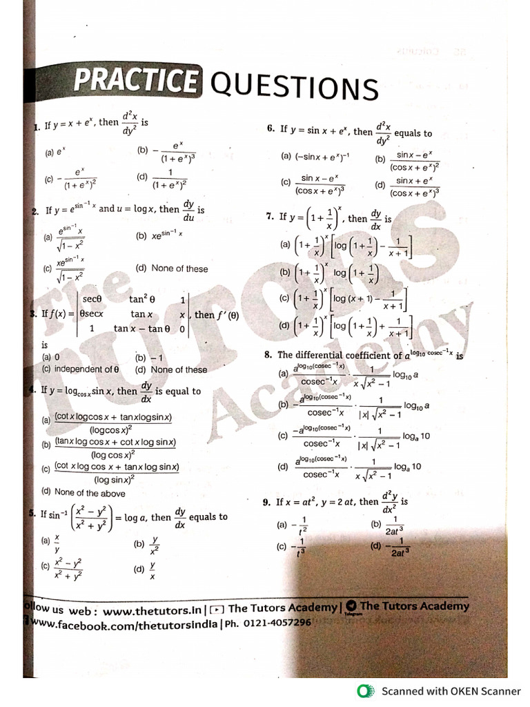 Differentiation Practice Question | PDF