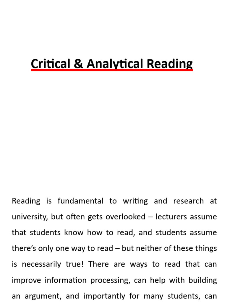 Critical & Analytical Reading | PDF | Reading Comprehension | Cognition