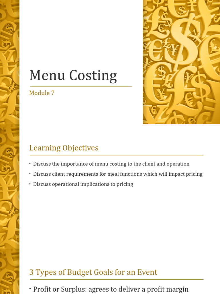 HOTL 3012-Lecture - Menu Costing | PDF | Provinces And Territories Of ...