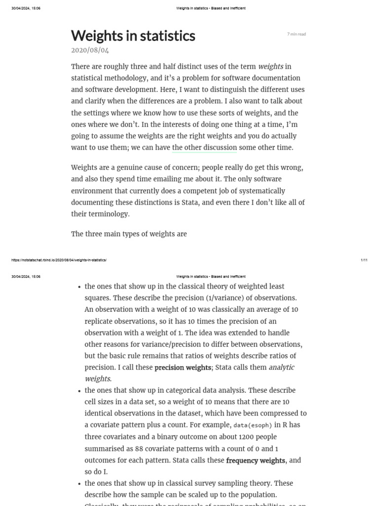 Weights in Statistics - Biased and Inefficient | PDF | Bias Of An ...