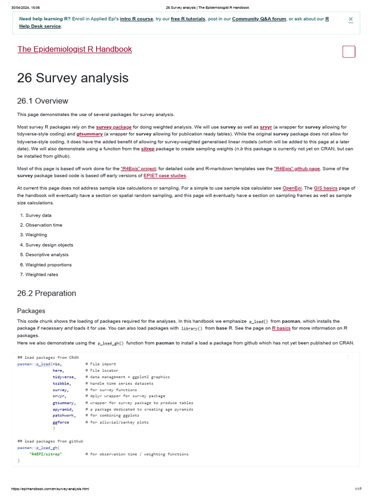 26 Survey Analysis - The Epidemiologist R Handbook | PDF | Survey Methodology | Sampling ...