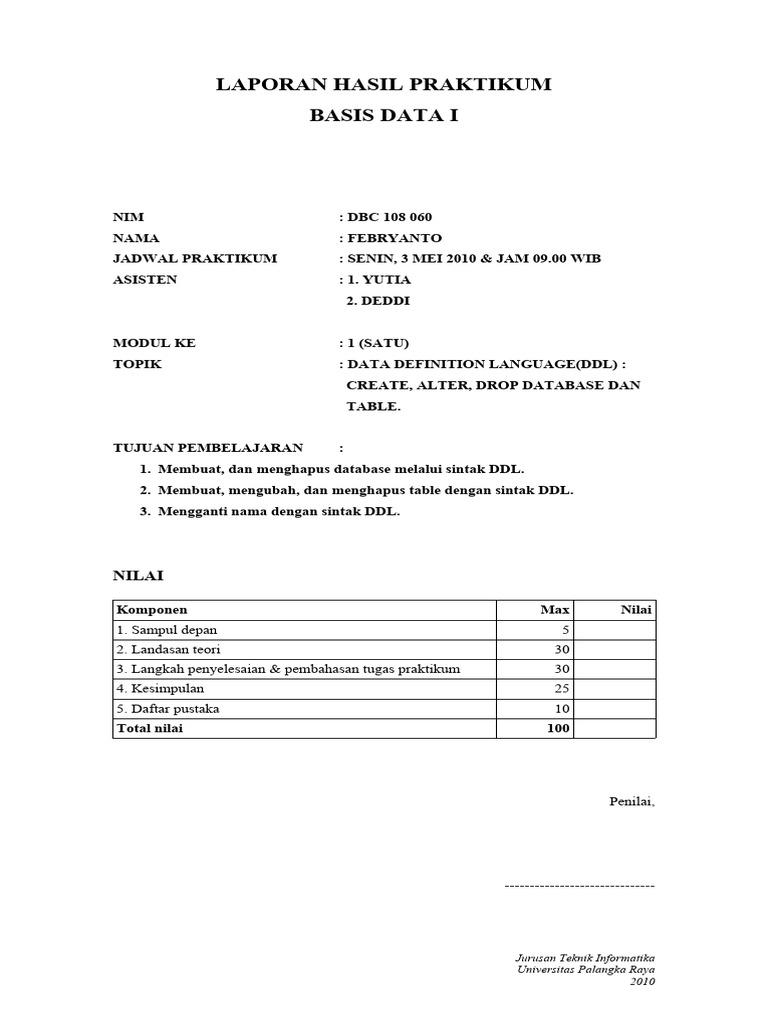 Praktikum DDL Basis Data I: MySQL | PDF | Teknologi & Rekayasa