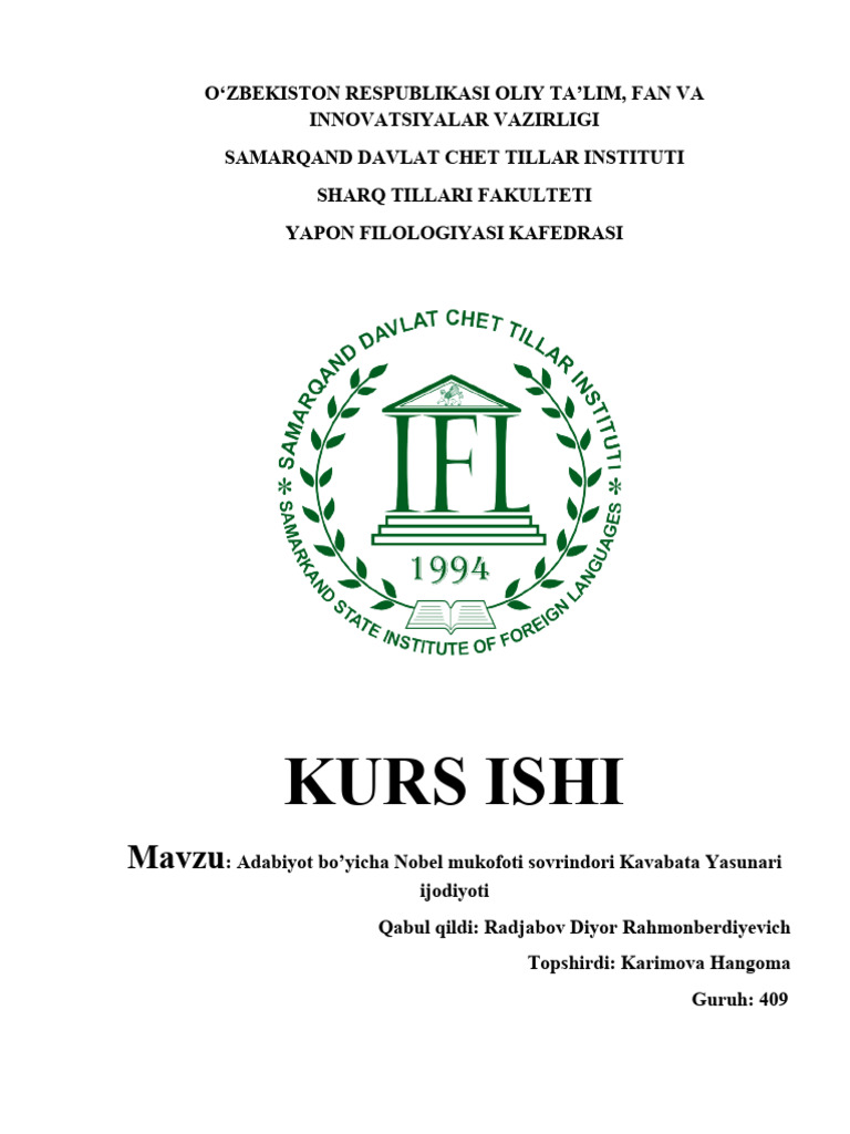 Karimova Hangoma Adabiyot | PDF