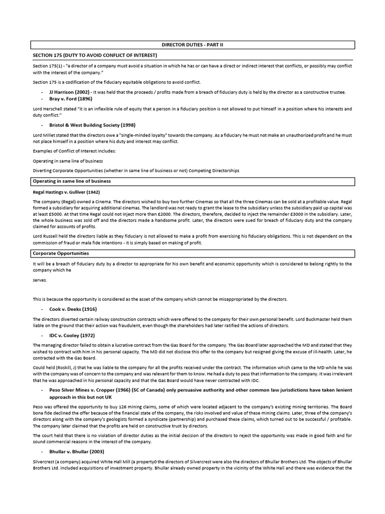 DLS - DIRECTOR DUTIES Part 2 | PDF | Fiduciary | Conflict Of Interest