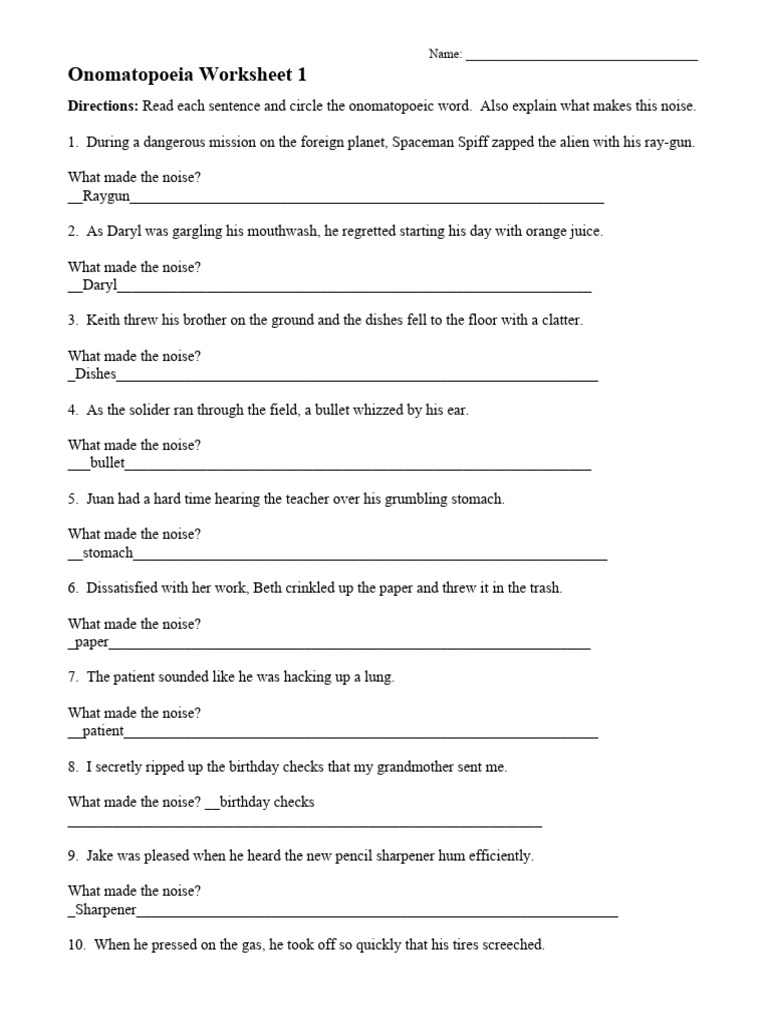 Onomatopoeia Worksheet for Grades 4-6 | PDF | Language Arts & Discipline
